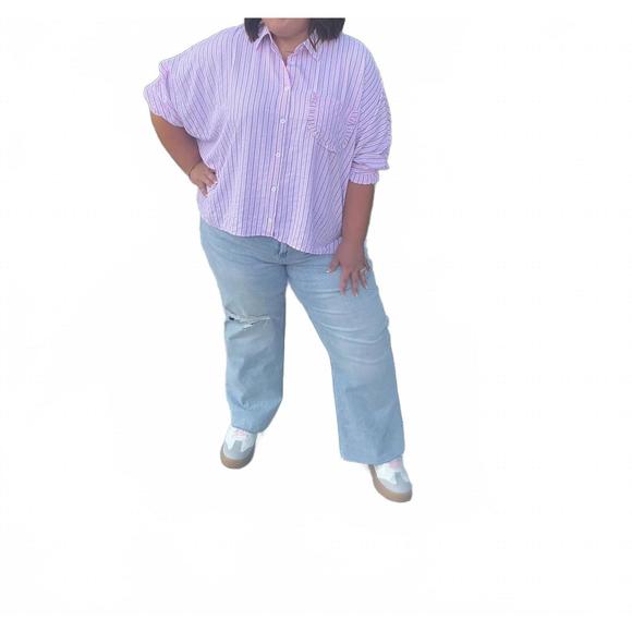 Oddi | Tops | New Oddi Womens Oversized Button Down Ruffle Pocket Shirt ...